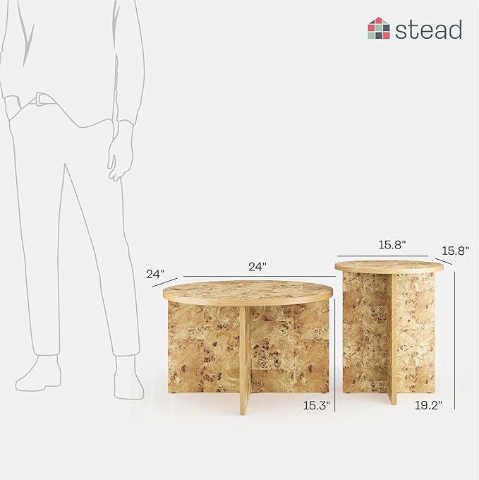 Ebern Designs Round Nesting Coffee Table 2pc Set - Burl | Wayfair