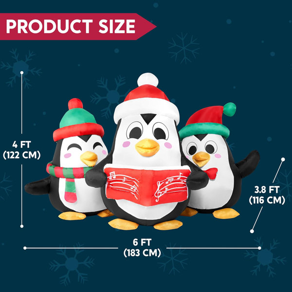 The Holiday Aisle® 6 FT Long Christmas Inflatable Penguins Choir With ...