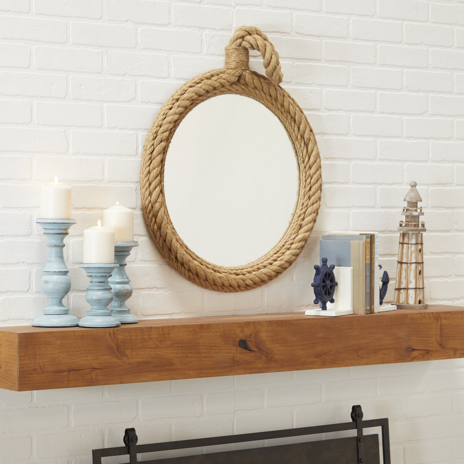 Highland Dunes Jute Rope Small Twisted Rope Room Wall Mirror with ...