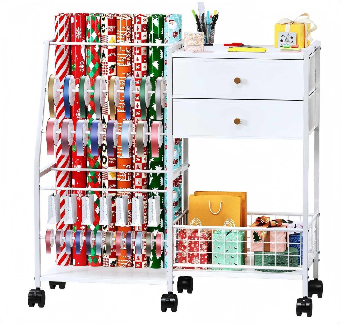 Rebrilliant Wrapping Paper Organizer Storage Cart,Ribbon Organizer And ...