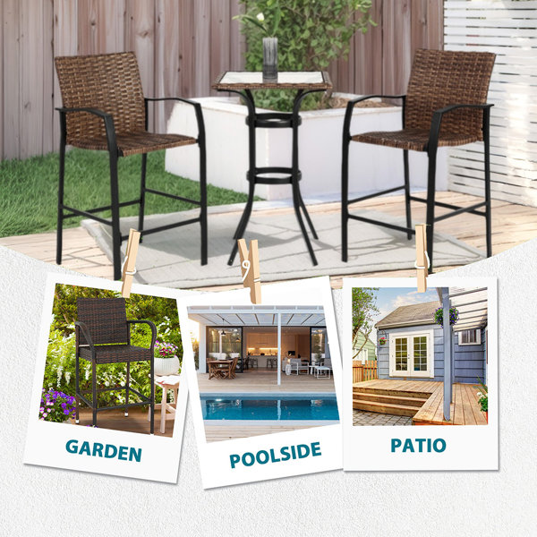 Lark Manor™ 3 Piece Patio Bar Set, Outdoor Wicker Counter Height Bar ...