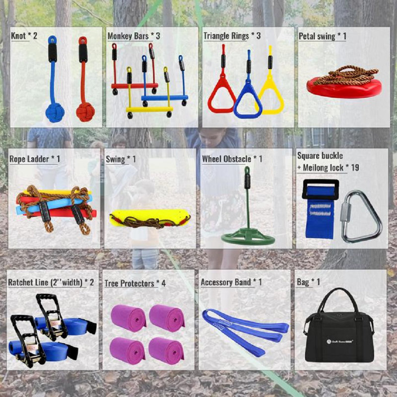 Gentle Booms Sports Ninja Warrior Set 2x65FT Ninja Warrior Obstacle ...