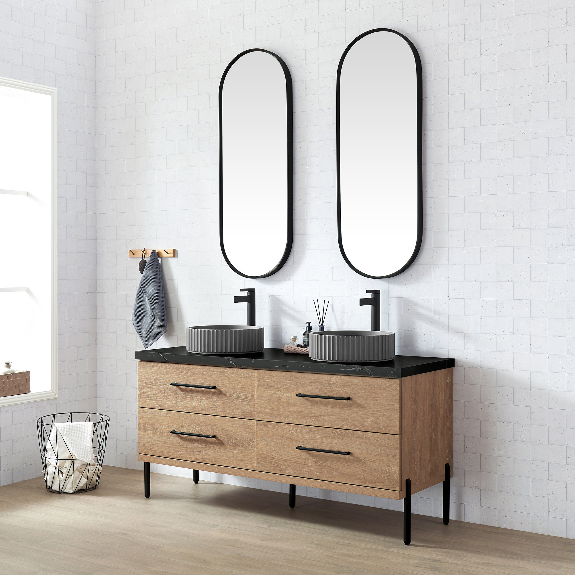 Hokku Designs Kaminski Double Bath Vanity in North American Oak with ...