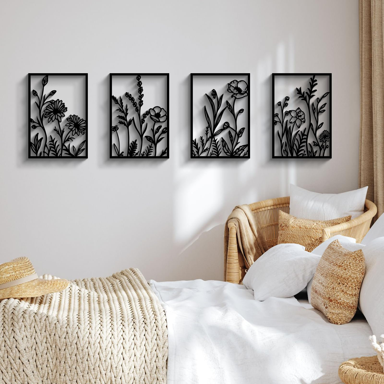 Lark Manor 4-Piece Black Abstract Flowers Metal Wall Art, 17x12 ...