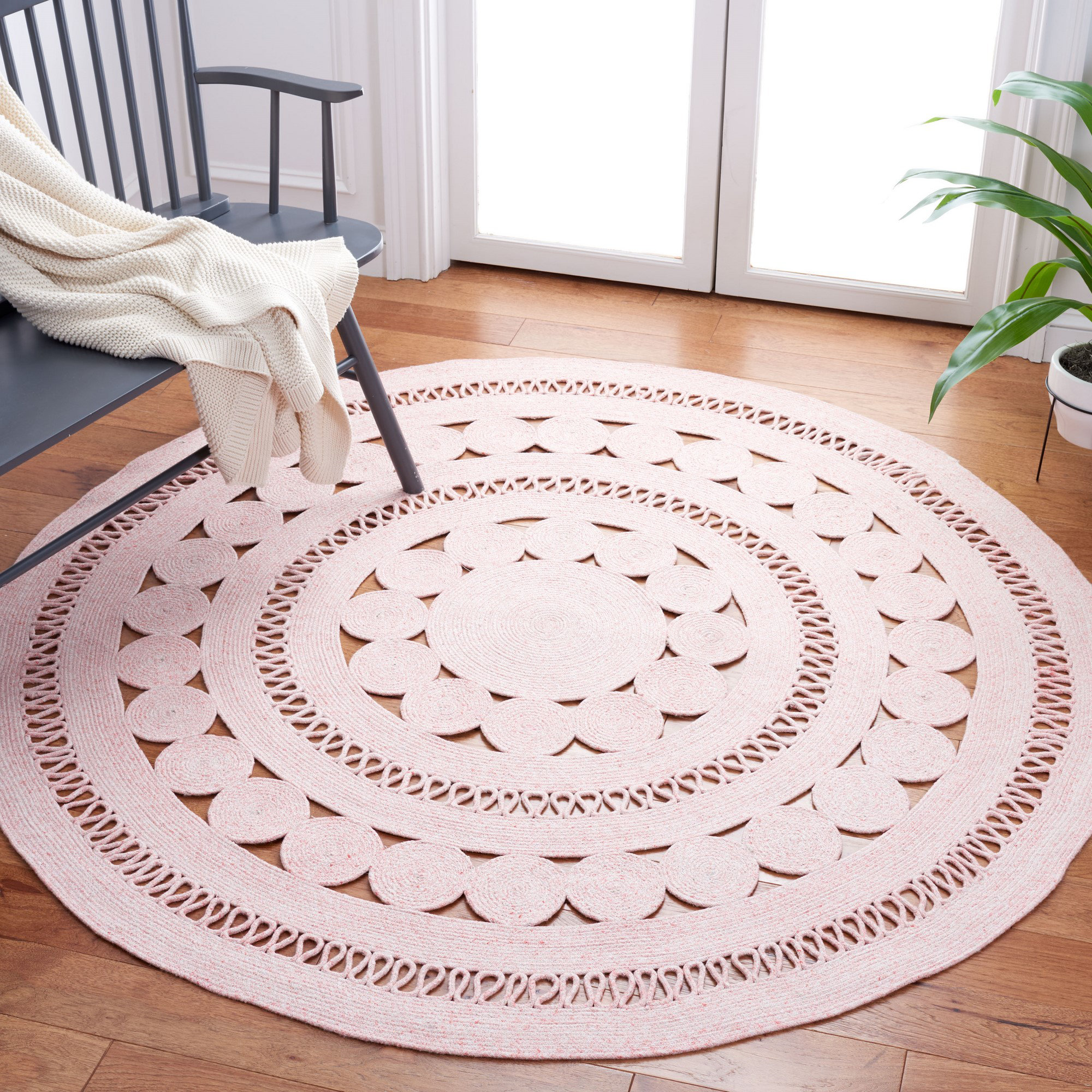 Dakota Fields Round Handmade Braided Pink Area Rug | Wayfair