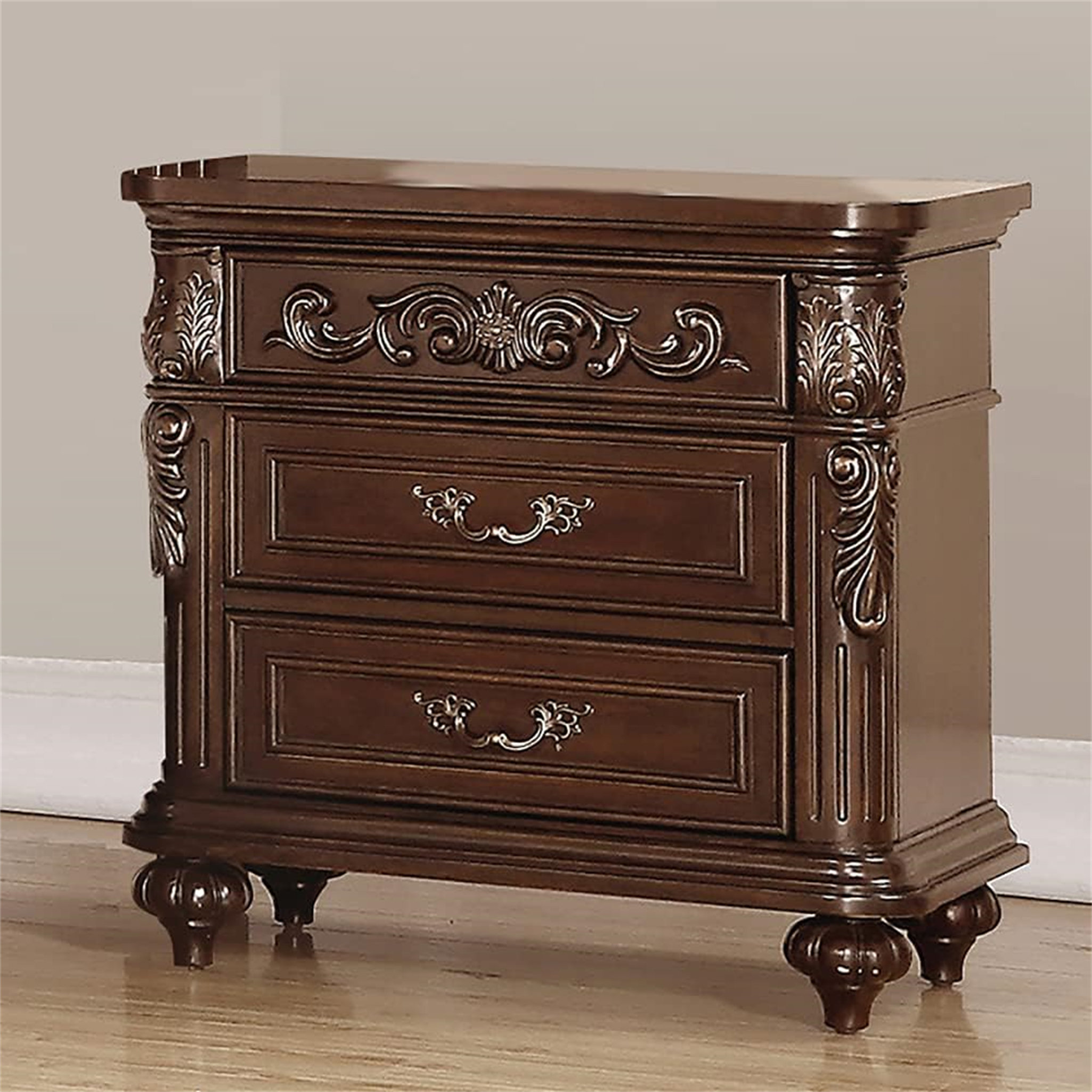 Bloomsbury Market 1Pc Nightstand Bedroom Furniture Cherry Veneer 2 ...