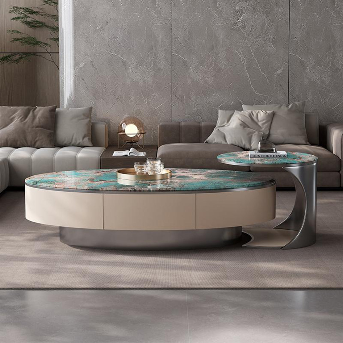 Wu's StylishVault Light luxury oval marble coffee table | Wayfair