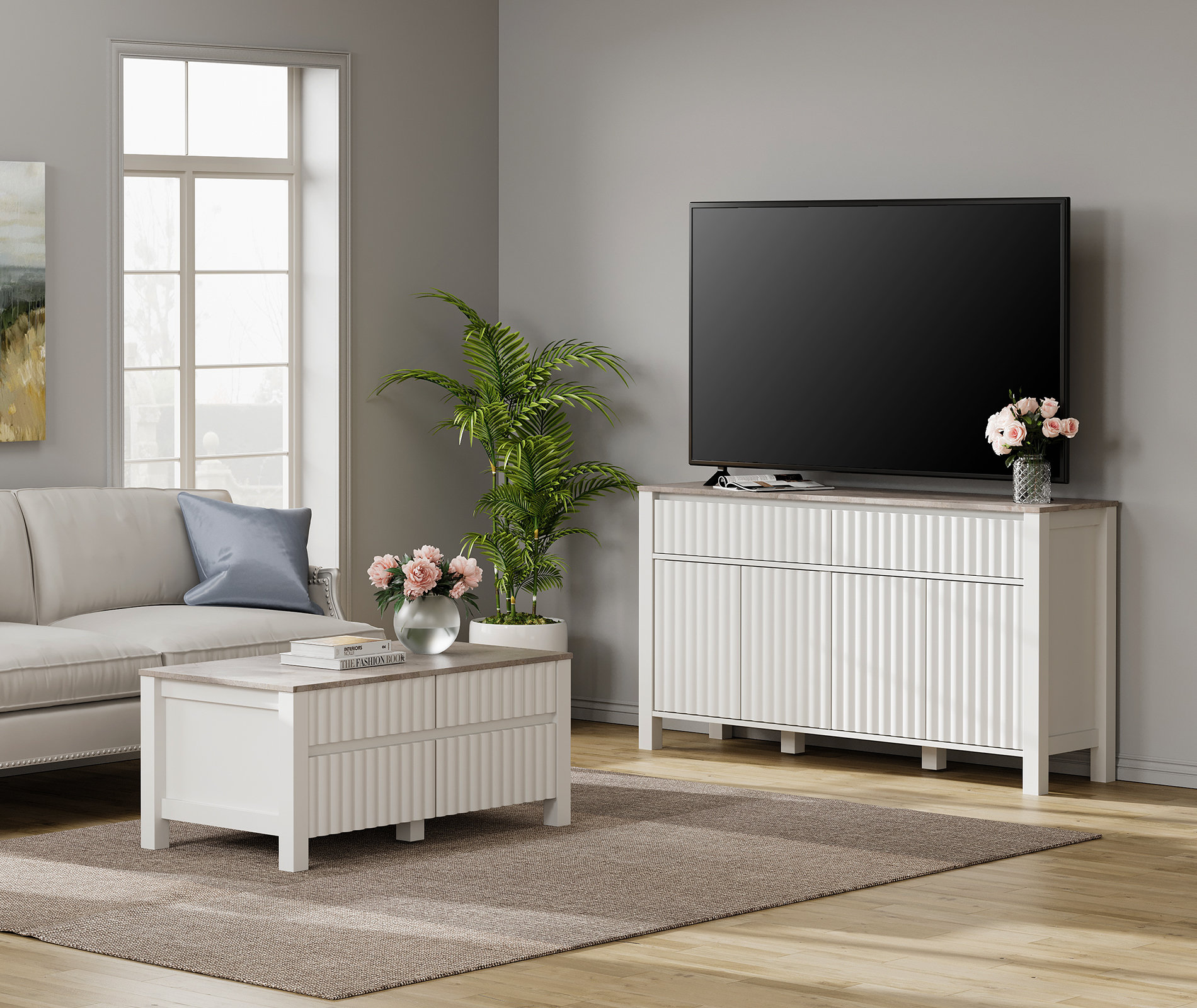 Wade Logan® Ensemble de 2 tables basses et 1 meuble télé avec rangement ...