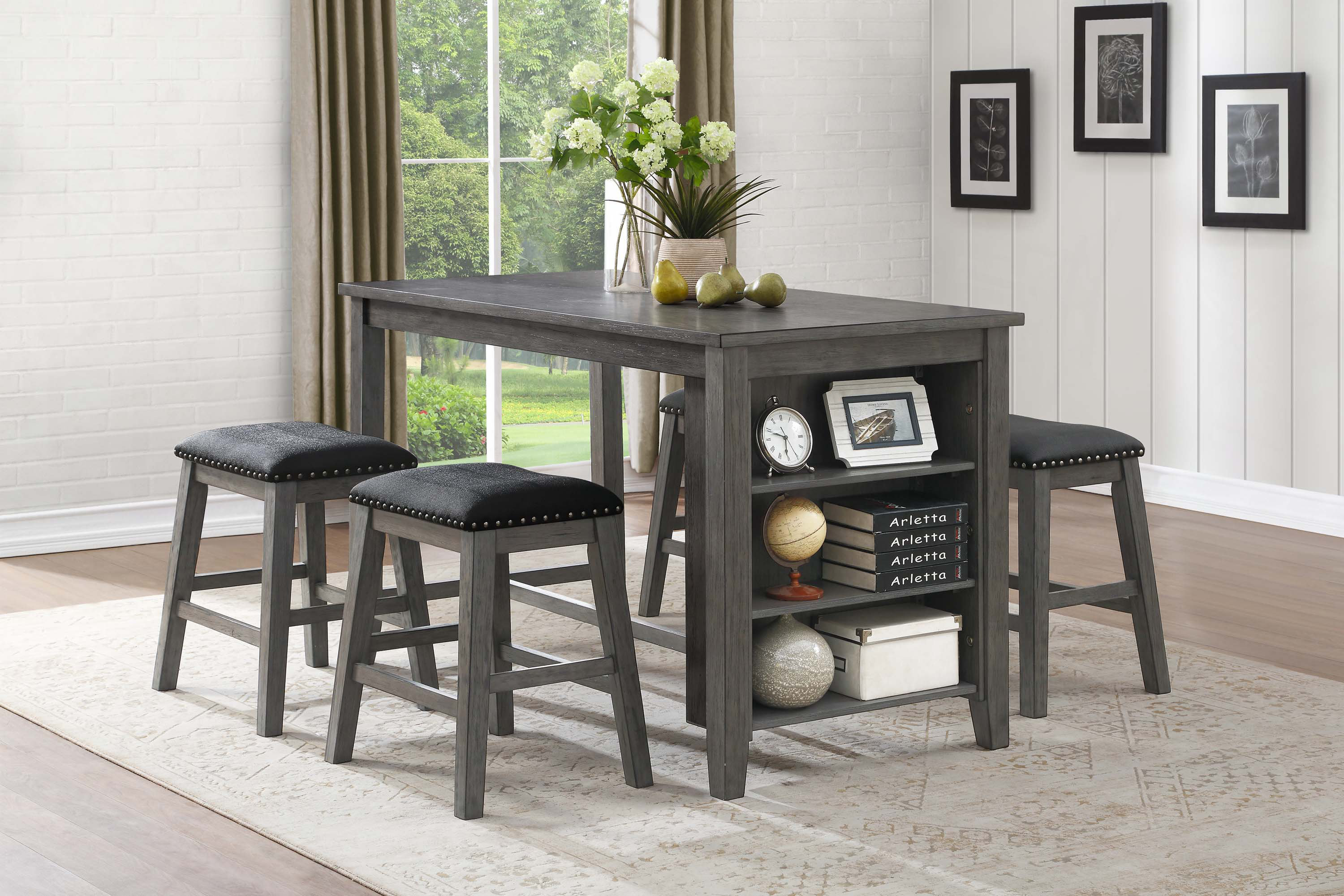 Lark Manor™ Gray Finish 5pc Counter Height Set Multifunctional Counter ...