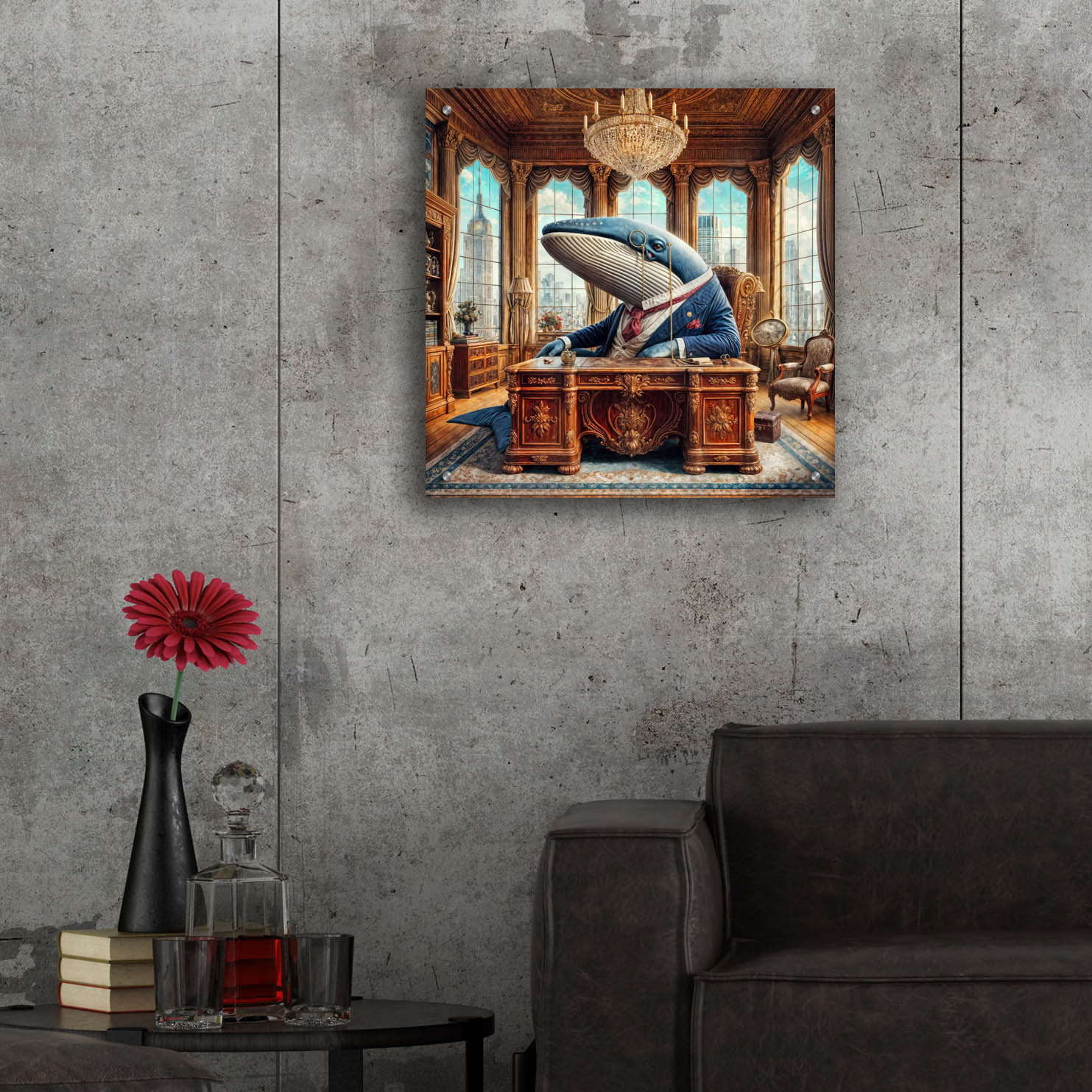 Trinx 'Whale Boss' by Rey Klimt Acrylic Glass Wall Art, 24" x 24" | Wayfair