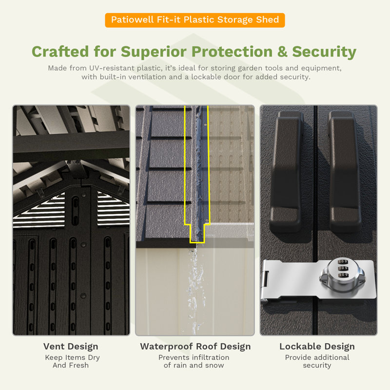 Patiowell Beige Resin Storage Shed With Led Light | Wayfair