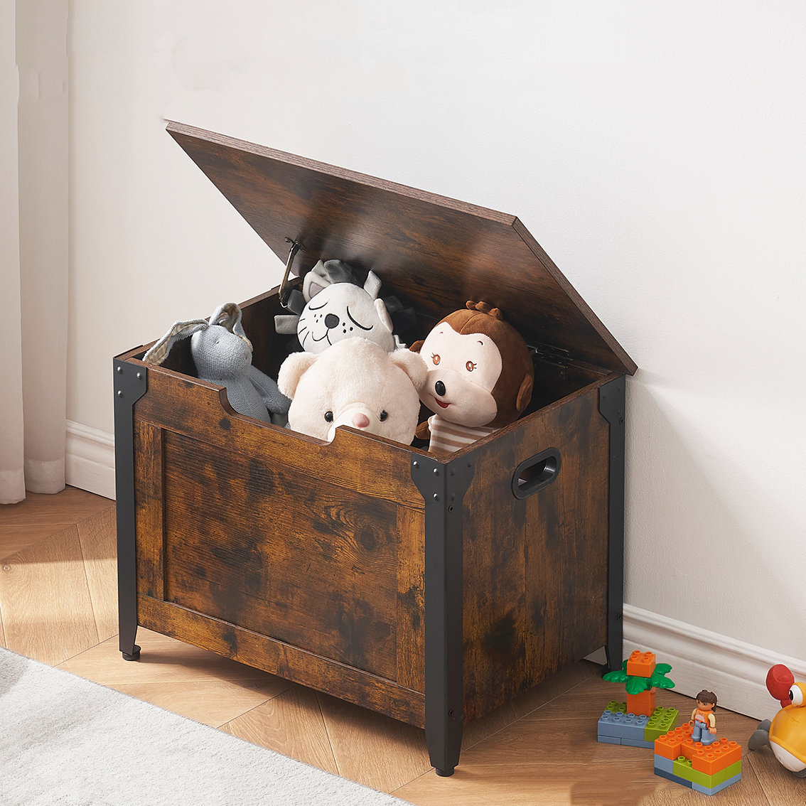 Yesurprise Wooden Storage Trunk with Metal Frame,Entryway Shoes Bench ...