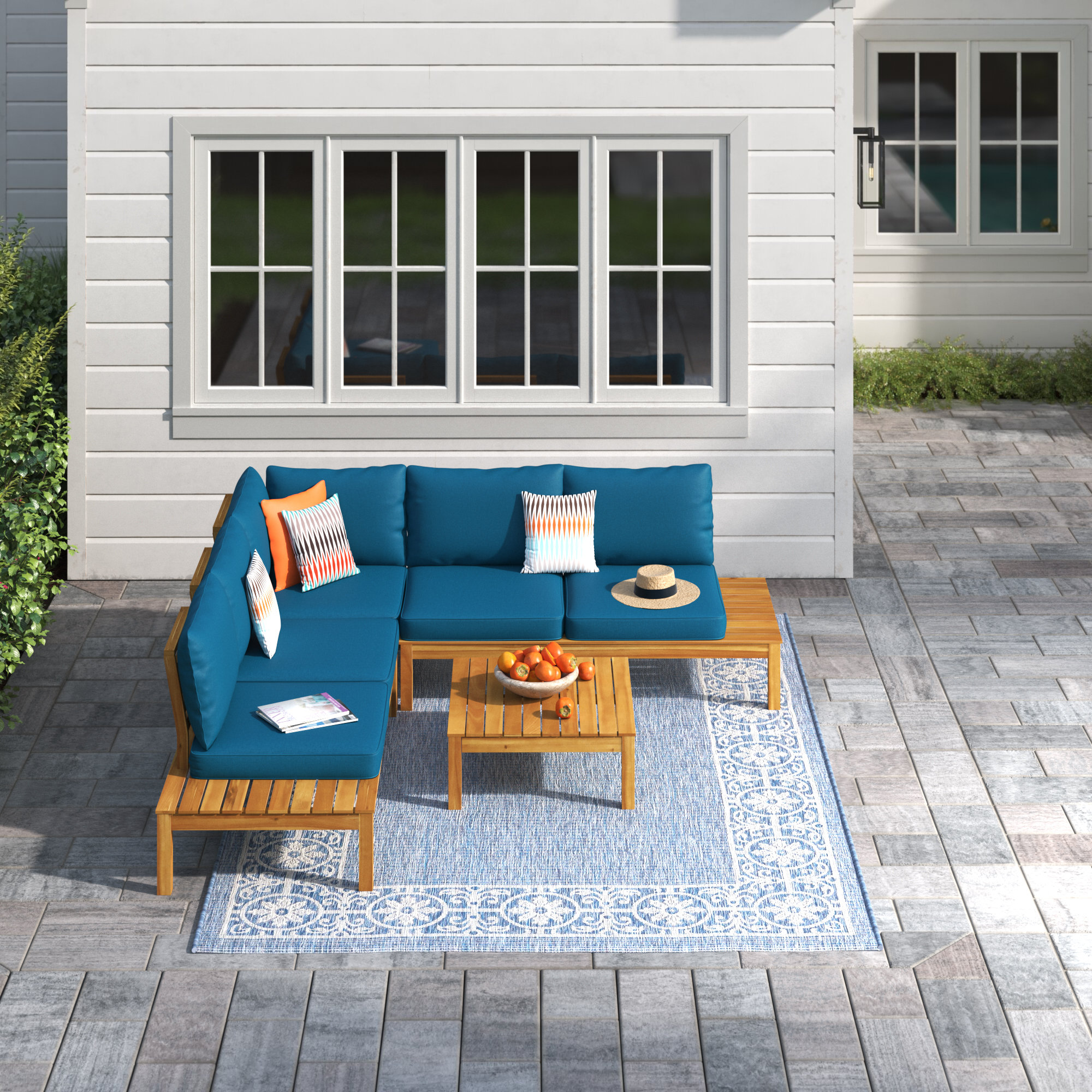 Wade Logan® Garey Danielle Outdoor V Shaped 4 Piece Sectional Seating ...