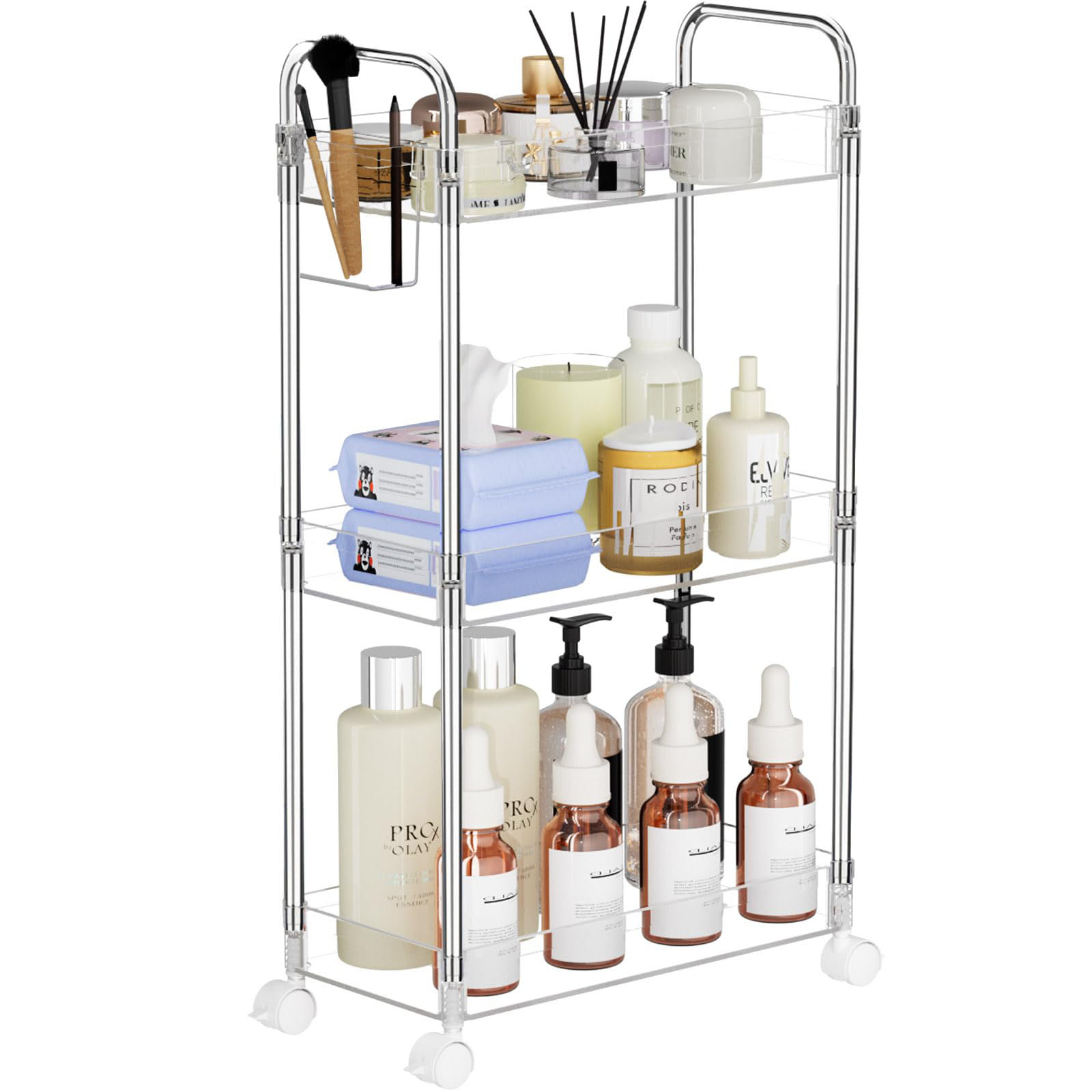 BOJUNTAN 3 Tier Acrylic Storage Rolling Cart Clear Bathroom Cart ...
