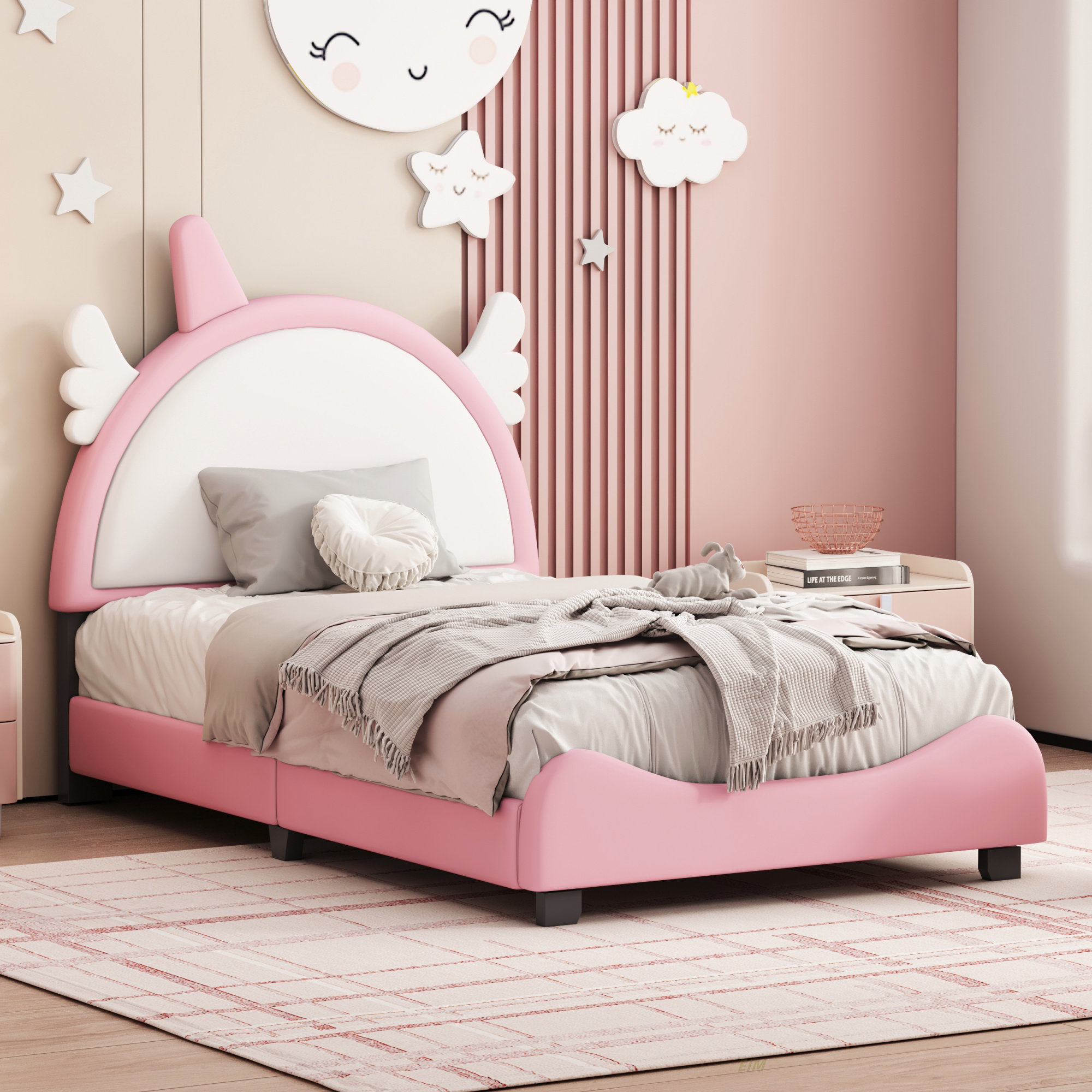 Mercer41 Cute Full Size Upholstered Bed With Unicorn Shape Headboard ...