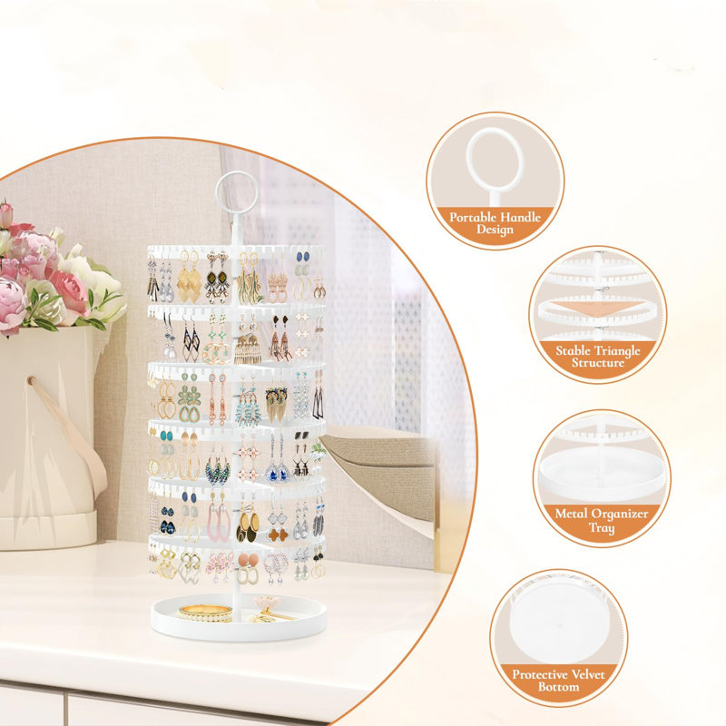 Latitude Run® 6 Tier Rotating Earring Holder Organizer with Metal Tray ...
