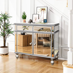 House of Hampton® Mirrored Console Table, Silver Sideboard Buffet ...