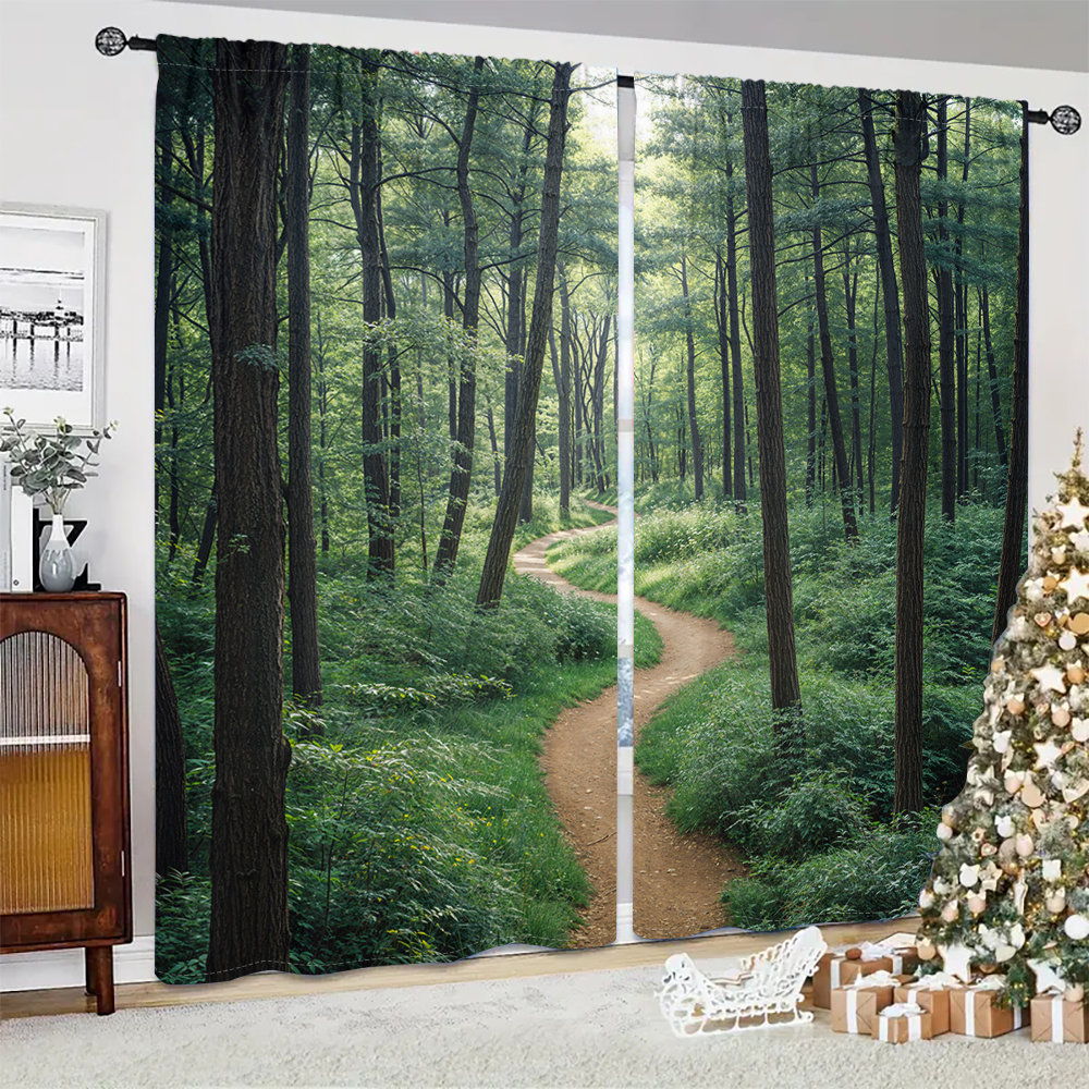 East Urban Home 2Pcs Forest Path Curtains Nature Scenic Woodland Trail ...