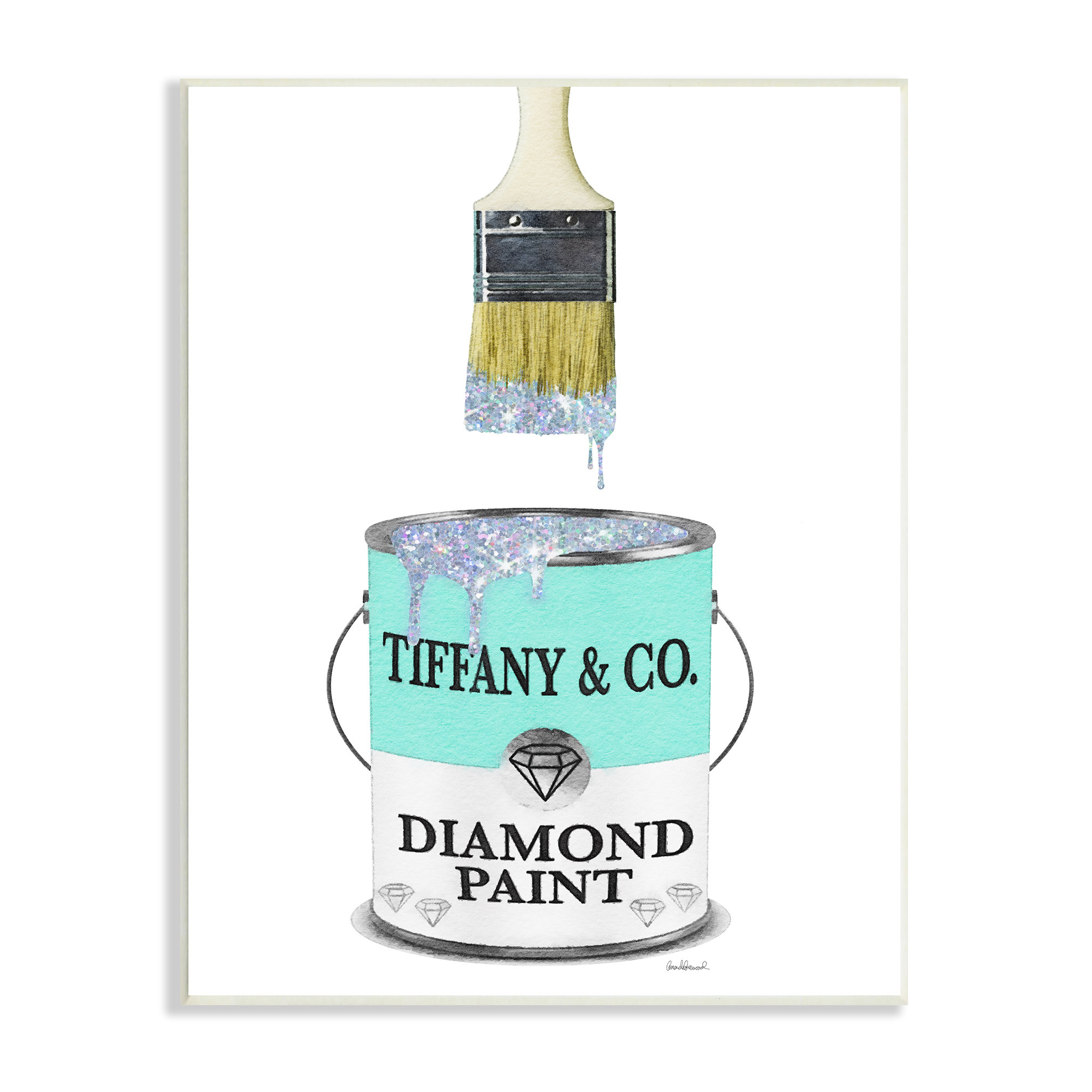 Stupell Industries Fashion Blue Diamond Paint Glam Paintbrush Designer ...