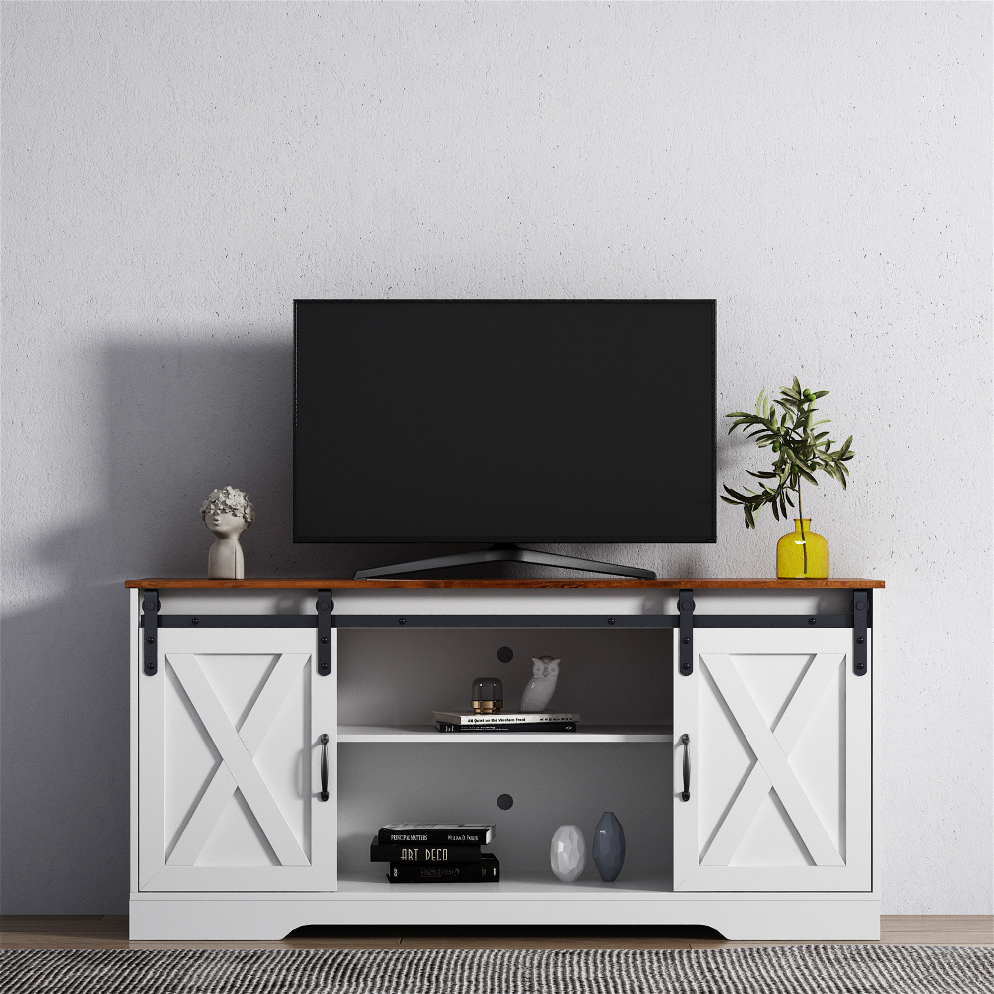 Dakota Fields TV Stand Sliding Barn Door Modernandfarmhouse Wood ...