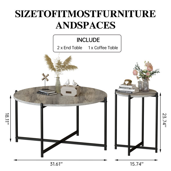 Ebern Designs Ensemble de tables basses rondes de 3, 1 table basse et 2 ...