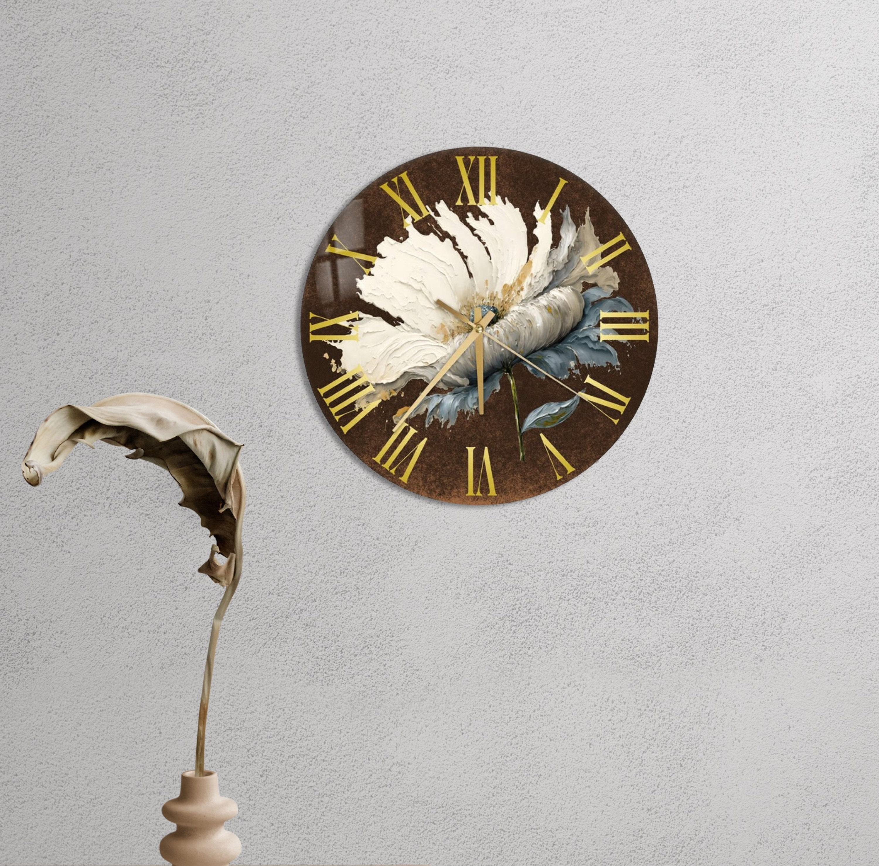 East Urban Home Veleta Flower Wall Clock, Tempered Glass Floral Nature ...