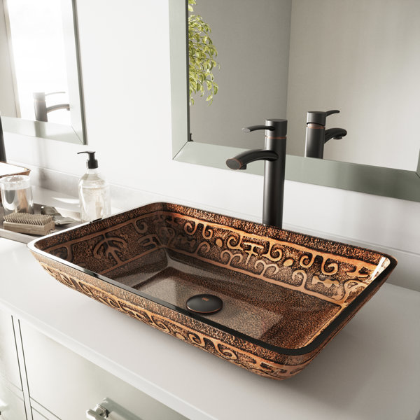 VIGO Donatello Golden Greek Glass Rectangular Vessel Bathroom Sink ...