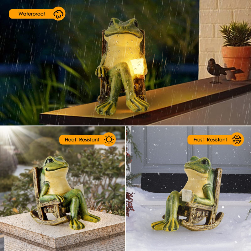 Trinx Miniature Frog Garden Statue Lights Solar Garden Decor | Wayfair
