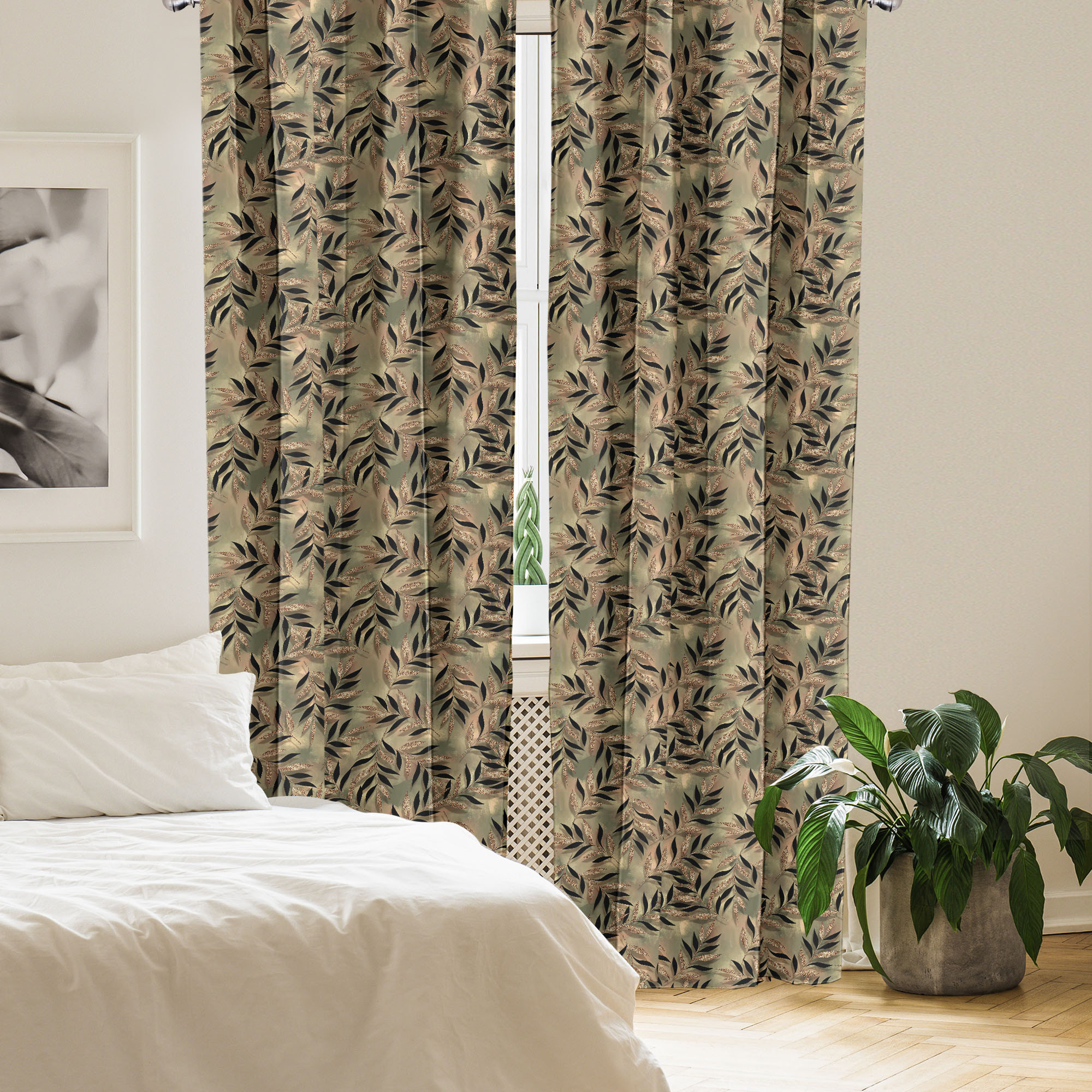 East Urban Home Leaf Print Curtains Leaves Floating Pattern Pair of ...