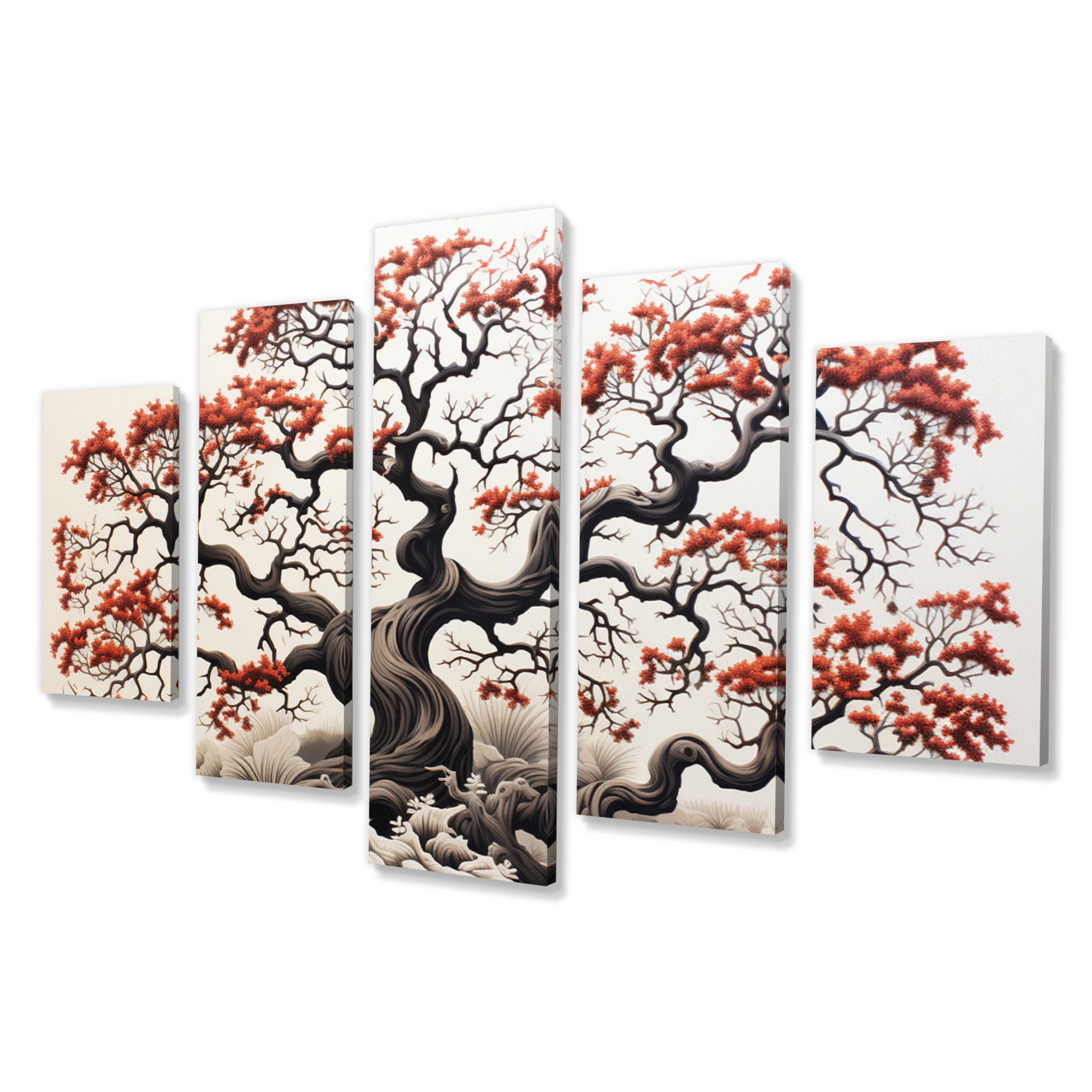 Lark Manor™ Coral Tree Shadow Dance I - Floral Canvas Print - 5 Panels ...
