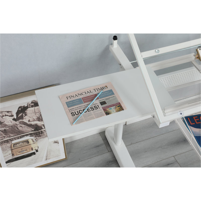 Latitude Run® Hand Crank Adjustable Drafting Table Drawing Desk With 2 ...