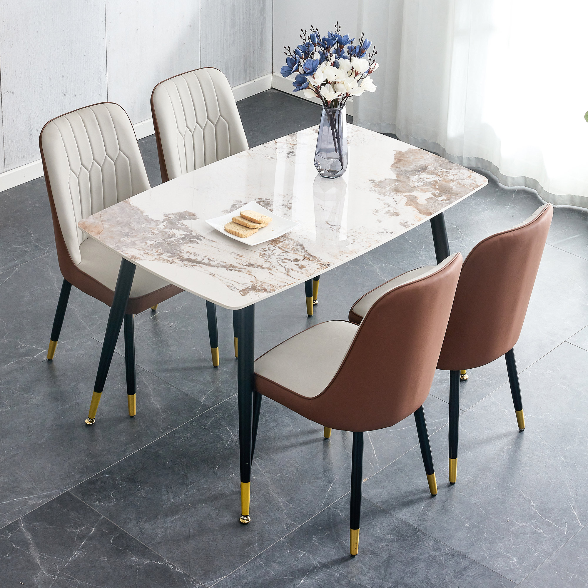 Brayden Studio Modern Dining Table Set With Marble Top And Ergonomic ...