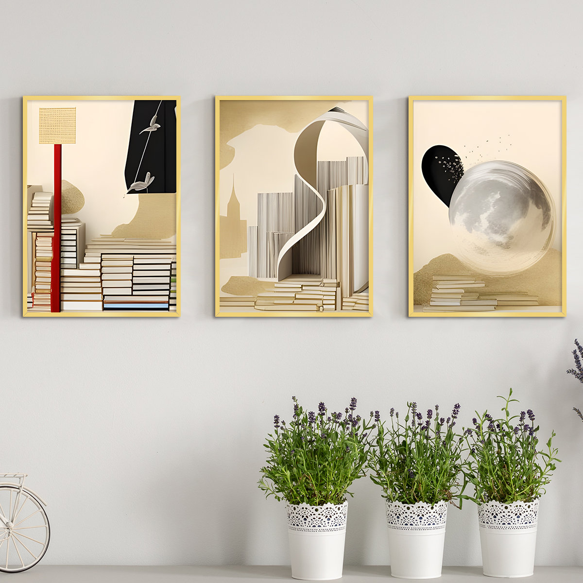 Wrought Studio™ Book Art Framed Painting Framed Canvas 3 Pieces Print ...