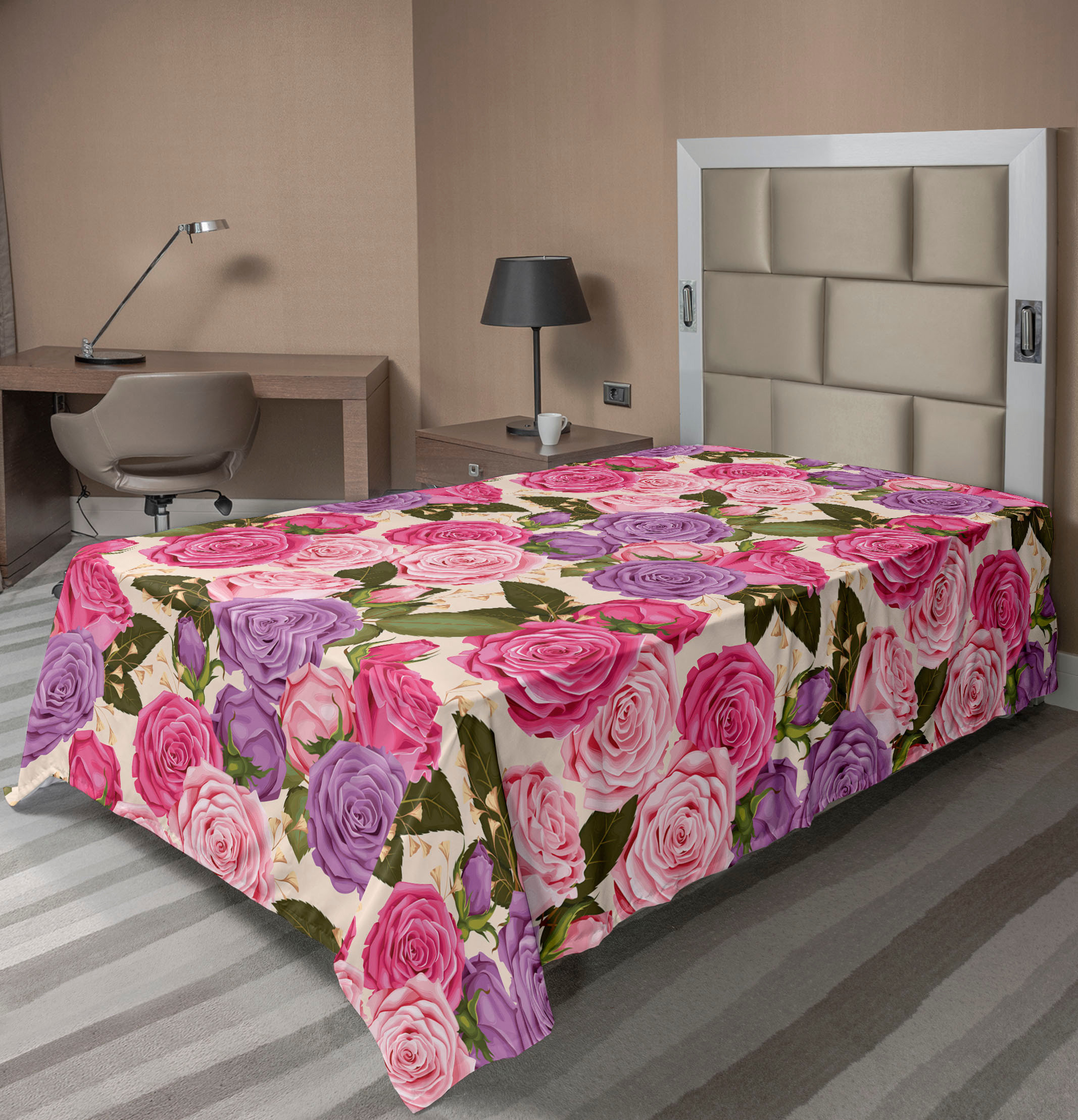 Ambesonne Floral Flat Sheet Roses Retro Abstract Plot Size Pale Purple ...