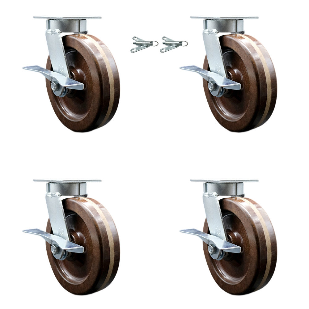 Service Caster Kingpinless High Temp Phenolic Wheel Caster Set 4 Brakes ...