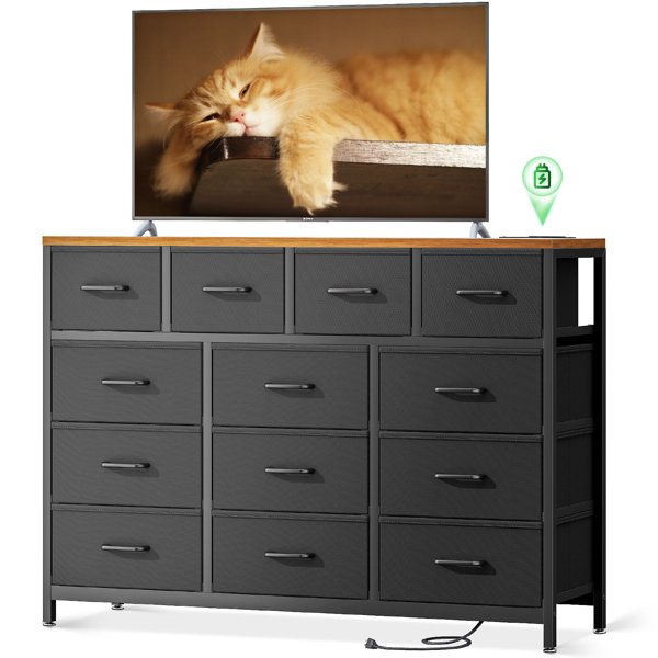 Ebern Designs Horizontal Dresser For Bedroom With Power Socket, Large ...