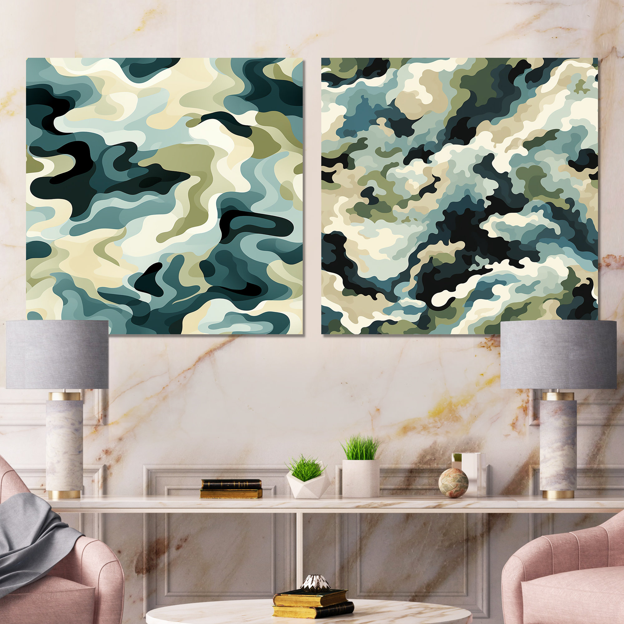Design Art Vintage Camo Nostalgia II - Abstract Canvas Art Print Set Of ...