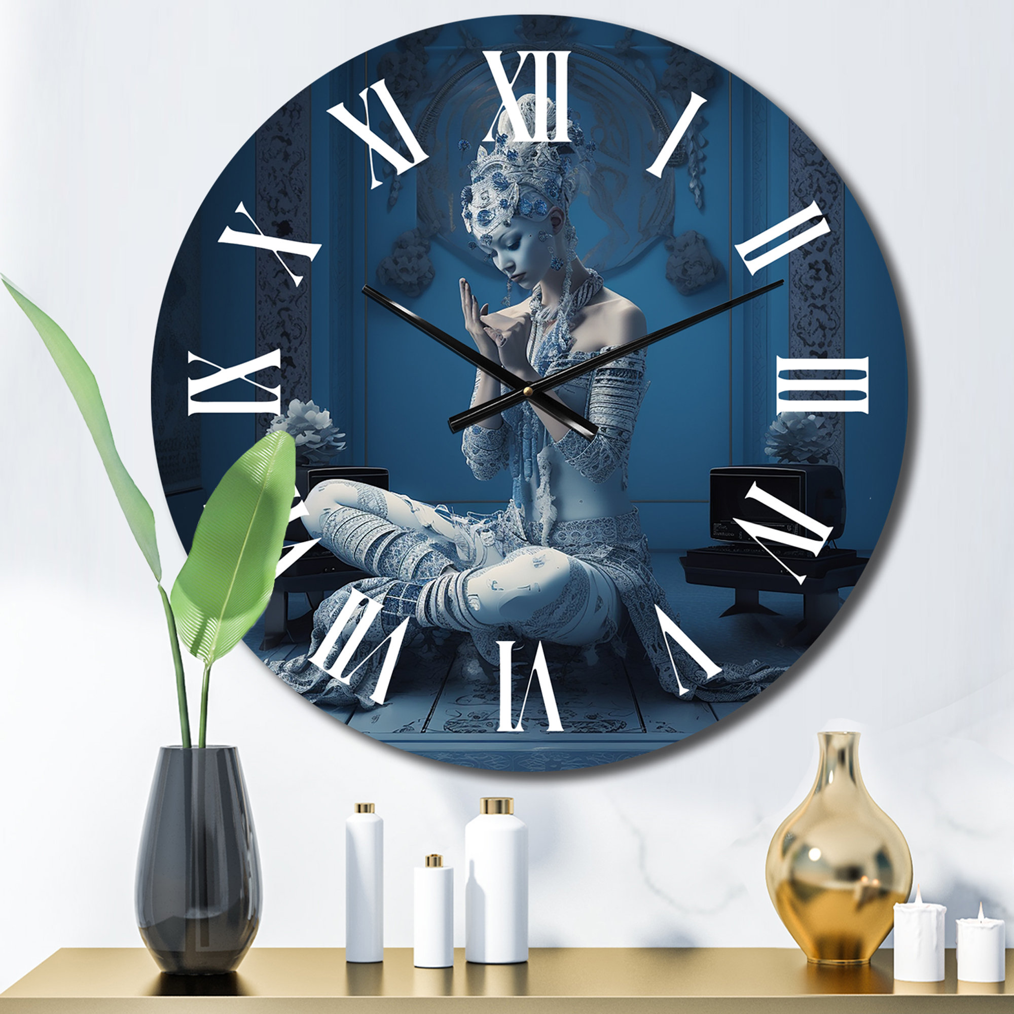 Design Art Gracious Blue Roccoco Goddess - Cyberpunk Woman Wall Clock ...