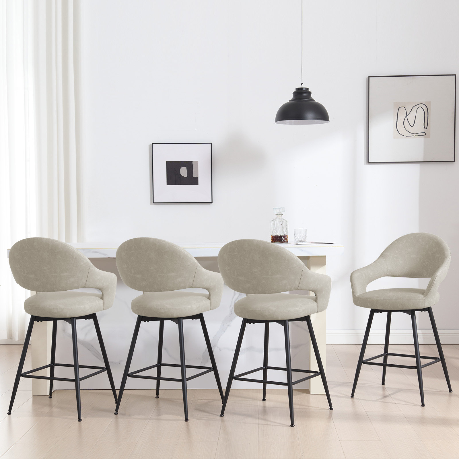 Corrigan Studio® 26" Faux Leather Counter Height Swivel Bar Stools ...