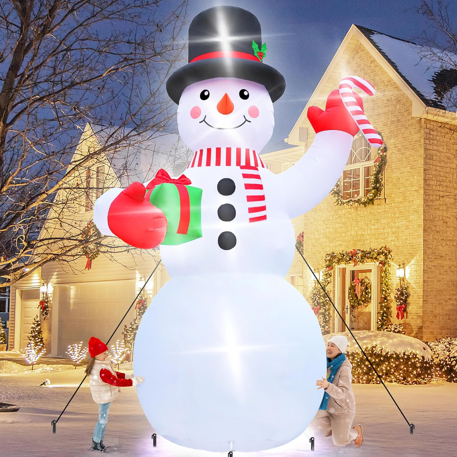 The Holiday Aisle® Christmas Inflatables, 14FT Snowman With Present Box ...