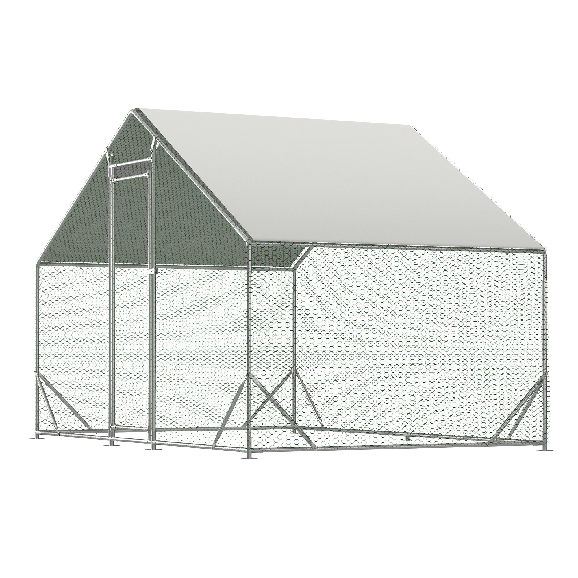 17 Stories Large Metal Walk-In Chicken Run Coop, Galvanized Wire ...