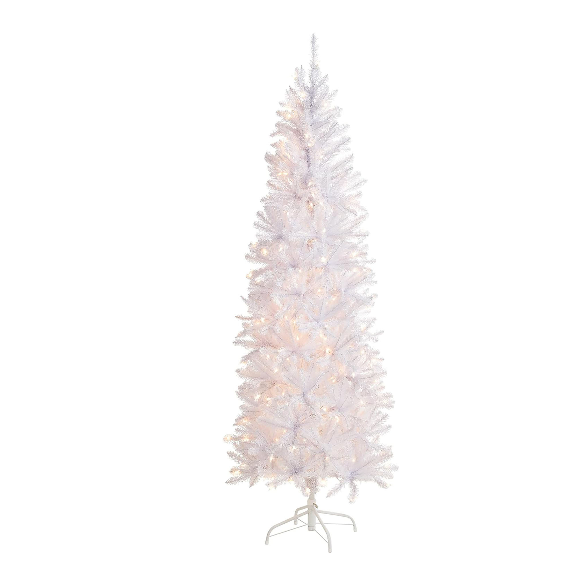 The Holiday Aisle® Artificial Pre-Lit Slim Christmas Tree, White ...