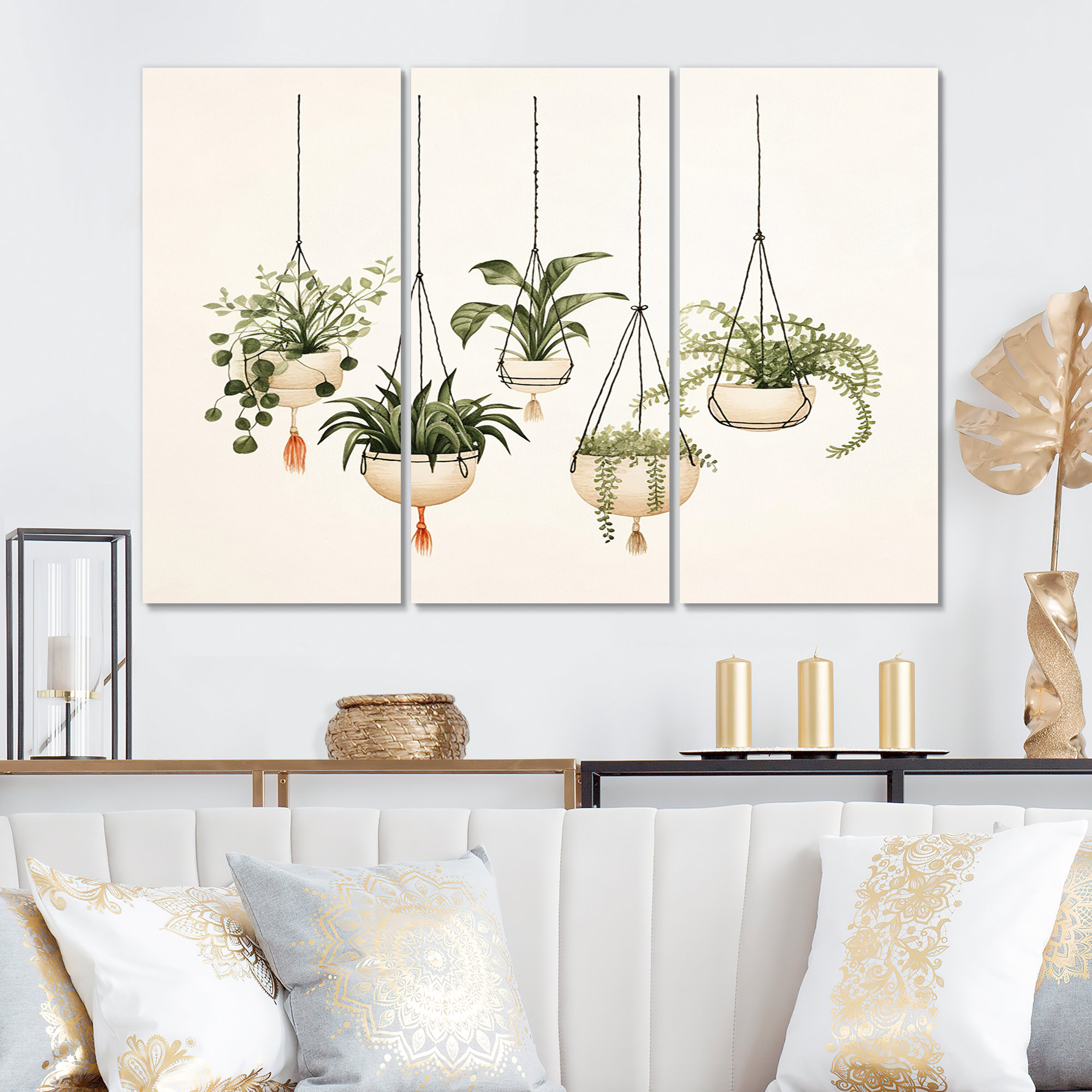 Design Art Hanging Houseplants Boho Botanical Watercolor V - Abstract ...
