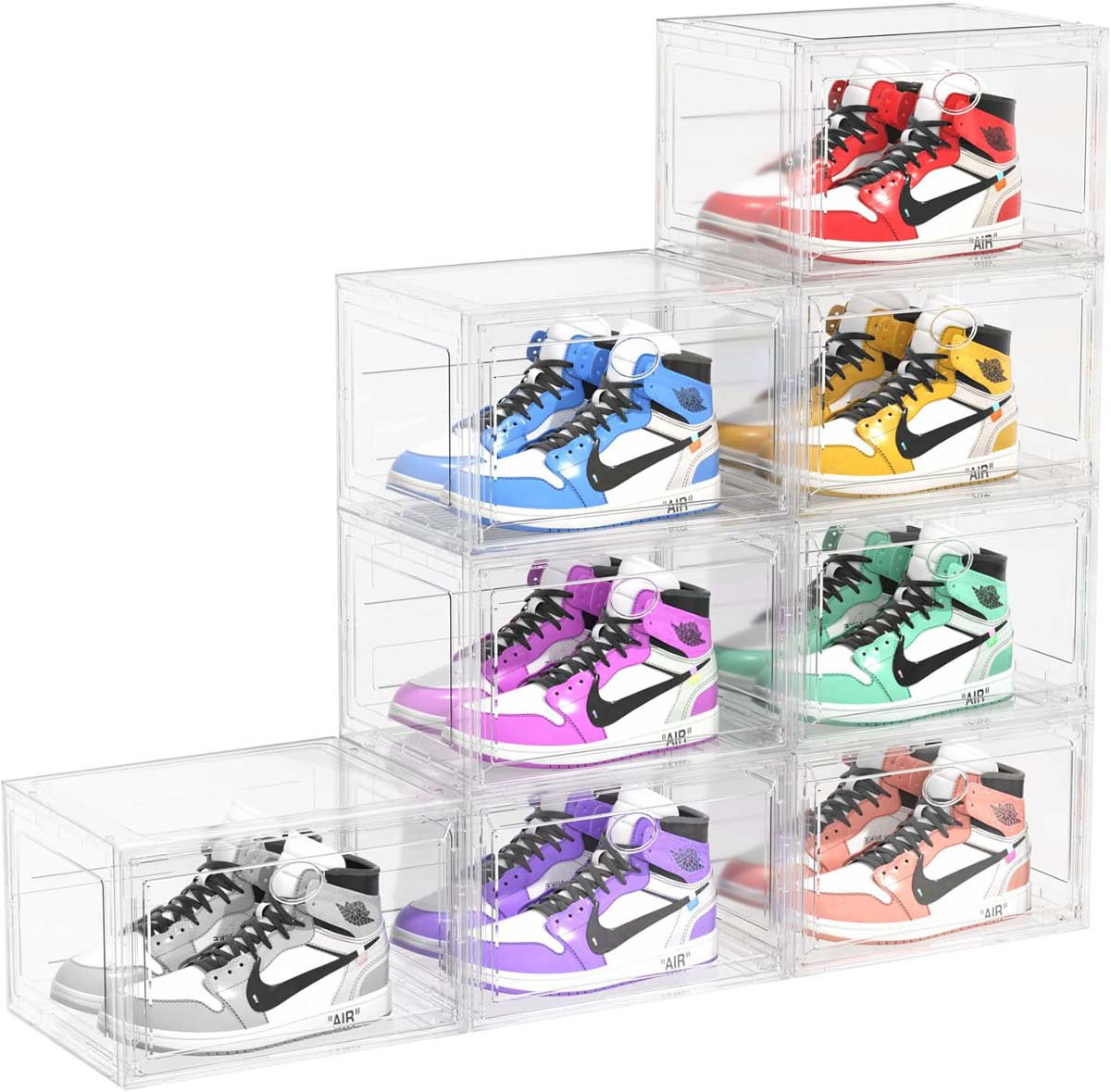 Rebrilliant 8 Pack Clear Sliding Door Shoe Box, Plastic Shoe Rack ...
