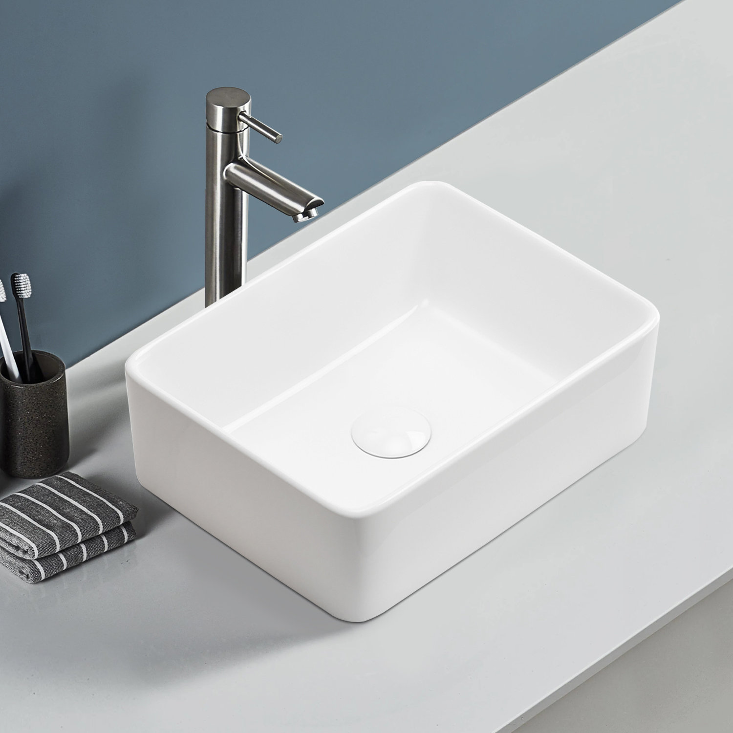 TOPCRAFT White Rectangular Bathroom Ceramic Sink Vanity Basin - Wayfair ...