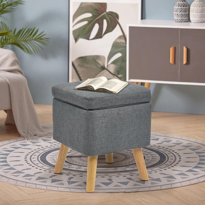 George Oliver Small Square Storage Ottoman with Tray, Modern Ottoman ...