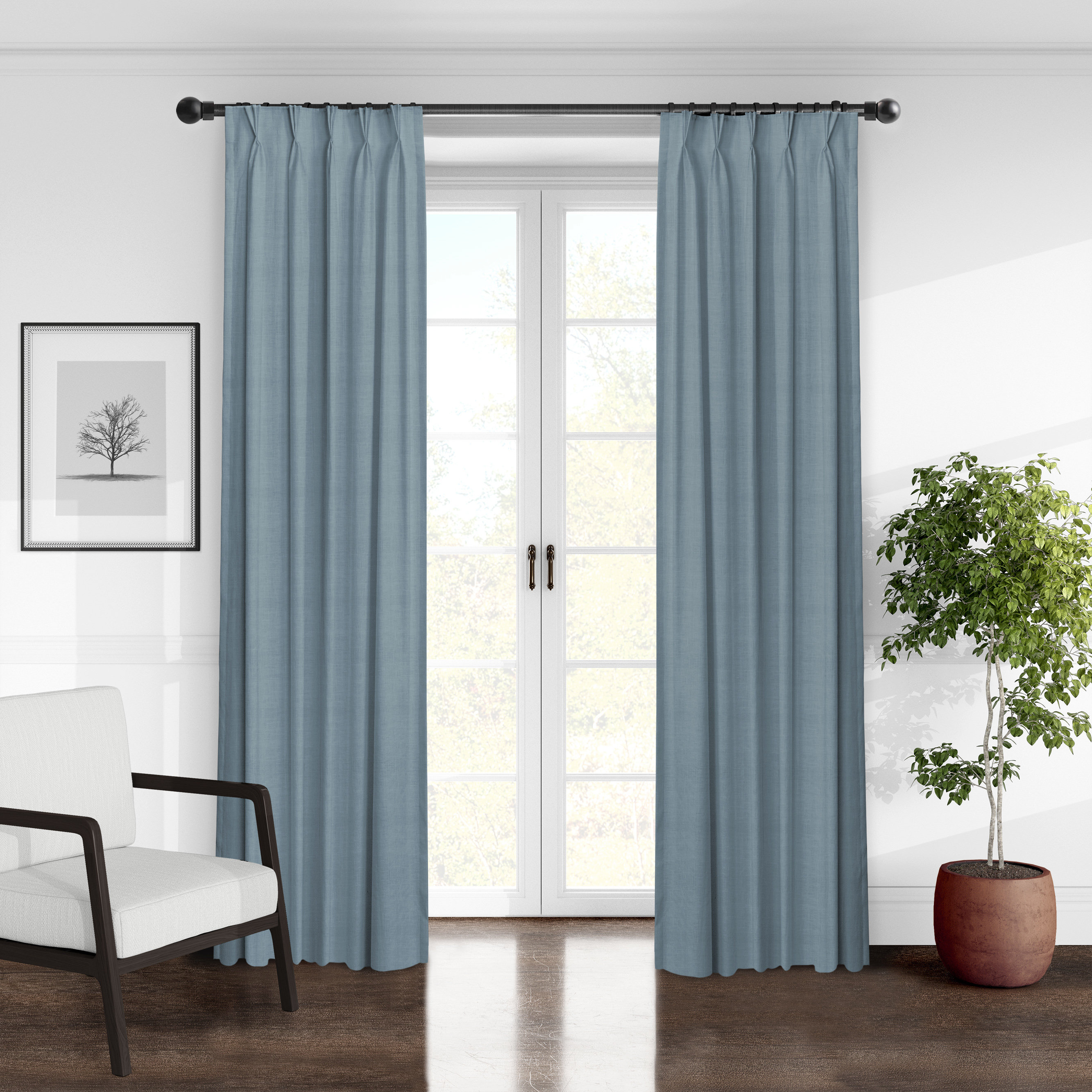 6ix Tailors Fine Linens Elsie Linen Look Pinch Pleat Drapery Panels ...