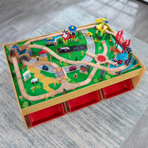 KidKraft Waterfall Mountain Wooden Train Set & Table With 120 Pieces, 3 ...