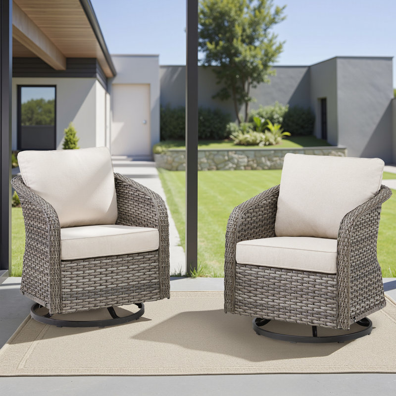 Rosecliff Heights Outdoor Swivel Rocking Chair, Patio Gray Wicker ...