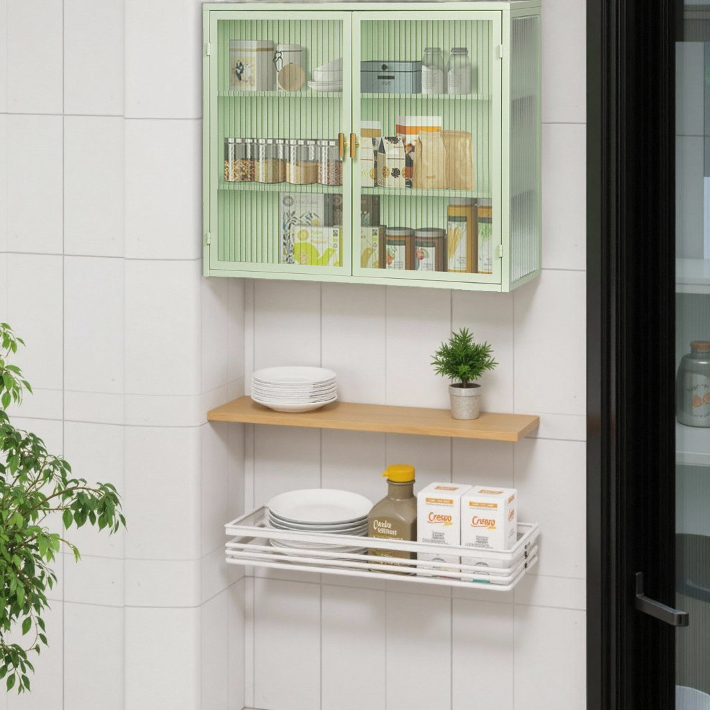 Ebern Designs 28" Floating Glass Cabinet – Minimalist Wall-Mounted ...